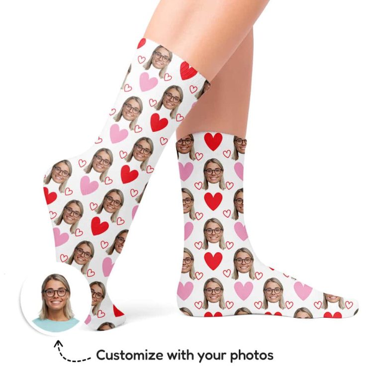 Red Heart Socks with Your Photos and Pink Heart Mix